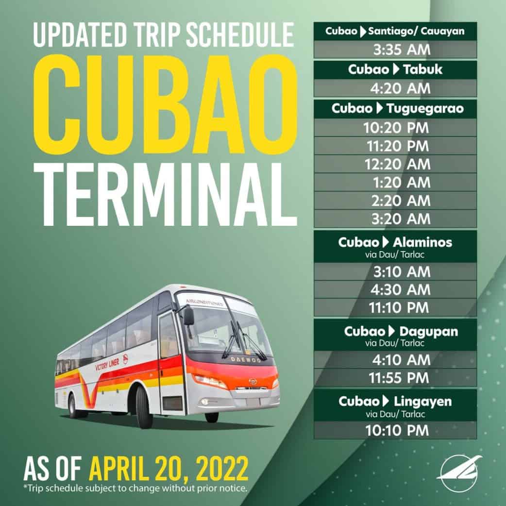 Victory Liner Bus Schedules For Manila Baguio Olongapo Cagayan
