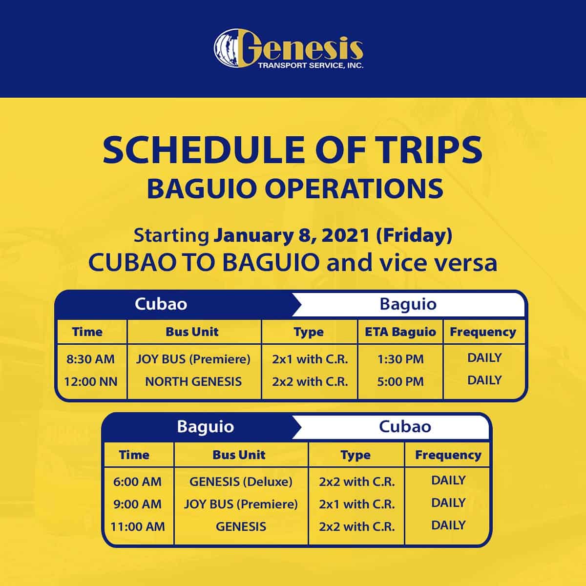 2021 Manila To Baguio To Manila Bus Schedule Victory Liner Genesis